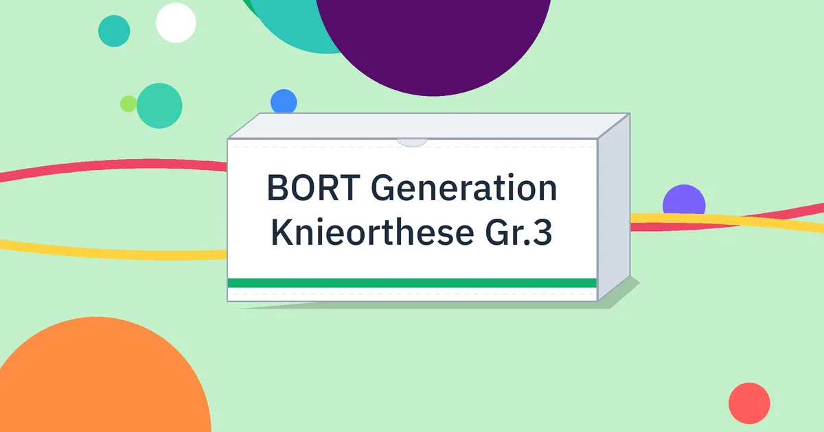 Symbolbild: Packung mit der Aufschrift BORT Generation Knieorthese Gr.3 (PZN 16843723) – Verfügbarkeit und Bezug in Apotheken in Frankfurt am Main