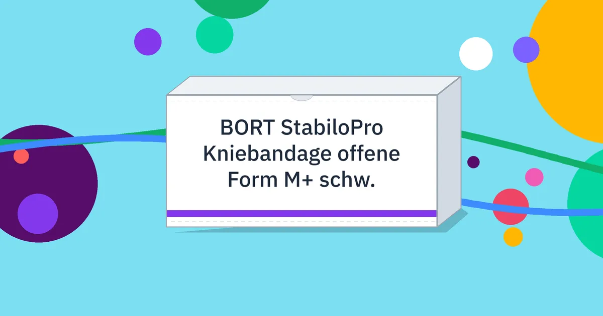 Symbolbild: Packung mit der Aufschrift BORT StabiloPro Kniebandage offene Form M+ schw. (PZN 06084268) – Verfügbarkeit und Bezug in Apotheken in Frankfurt am Main