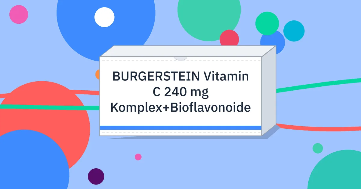 Symbolbild: Packung mit der Aufschrift BURGERSTEIN Vitamin C 240 mg Komplex+Bioflavonoide (PZN 14303856) – Verfügbarkeit und Bezug in Apotheken in Frankfurt am Main