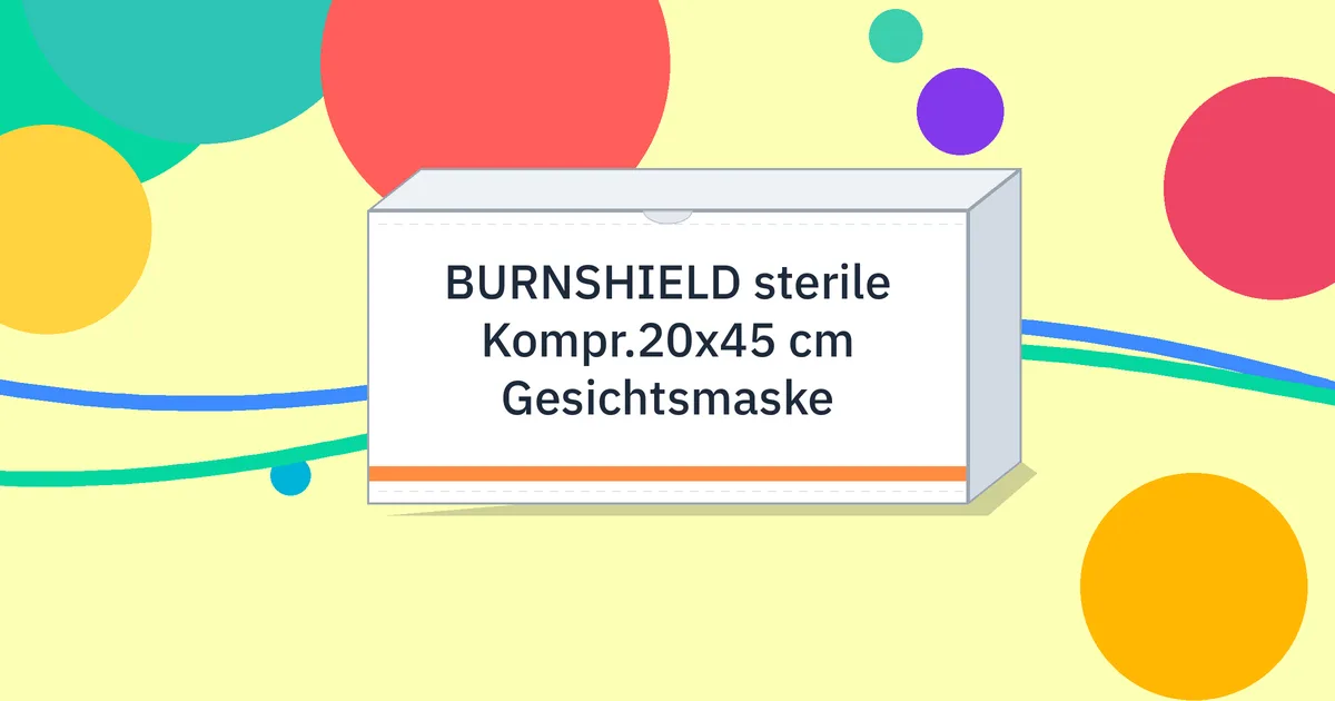 Symbolbild: Packung mit der Aufschrift BURNSHIELD sterile Kompr.20x45 cm Gesichtsmaske (PZN 09330199) – Verfügbarkeit und Bezug in Apotheken in Frankfurt am Main