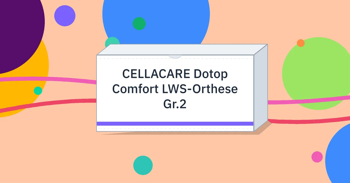 Symbolbild: Packung mit der Aufschrift CELLACARE Dotop Comfort LWS-Orthese Gr.2 (PZN 16738239) – Verfügbarkeit und Bezug in Apotheken in Frankfurt am Main