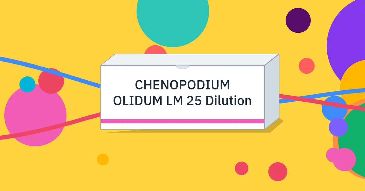 Symbolbild: Packung mit der Aufschrift CHENOPODIUM OLIDUM LM 25 Dilution (PZN 13441450) – Verfügbarkeit und Bezug in Apotheken in Frankfurt am Main