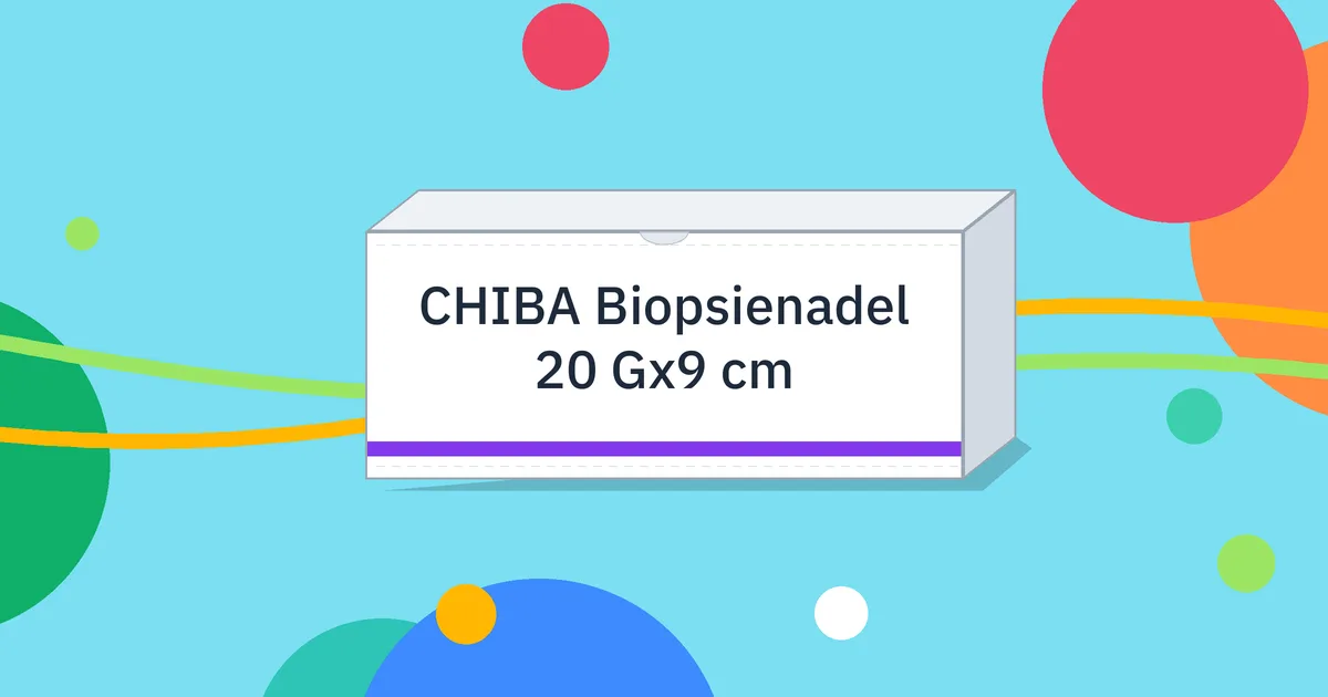 Symbolbild: Packung mit der Aufschrift CHIBA Biopsienadel 20 Gx9 cm (PZN 09190806) – Verfügbarkeit und Bezug in Apotheken in Frankfurt am Main
