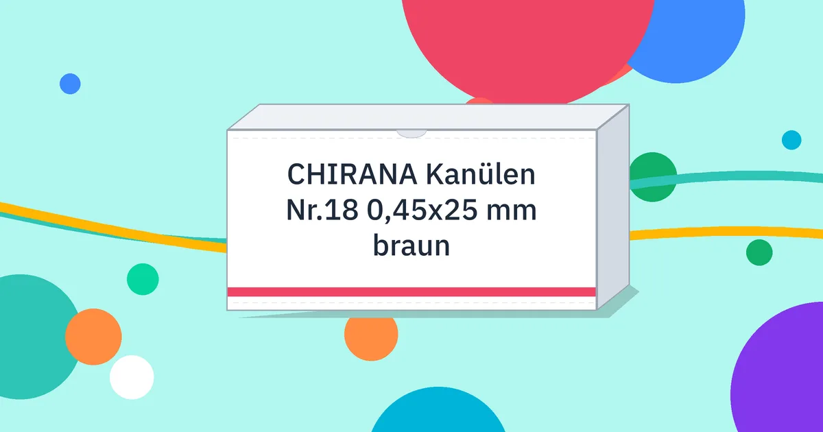 Symbolbild: Packung mit der Aufschrift CHIRANA Kanülen Nr.18 0,45x25 mm braun (PZN 11609052) – Verfügbarkeit und Bezug in Apotheken in Frankfurt am Main