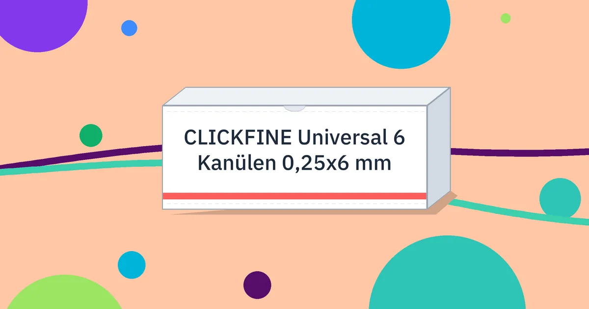 Symbolbild: Packung mit der Aufschrift CLICKFINE Universal 6 Kanülen 0,25x6 mm (PZN 17831490) – Verfügbarkeit und Bezug in Apotheken in Frankfurt am Main