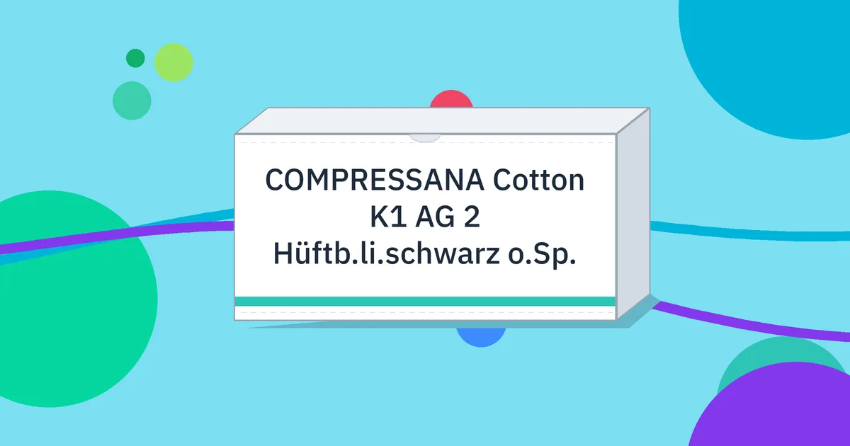 Symbolbild: Packung mit der Aufschrift COMPRESSANA Cotton K1 AG 2 Hüftb.li.schwarz o.Sp. (PZN 12980305) – Verfügbarkeit und Bezug in Apotheken in Frankfurt am Main