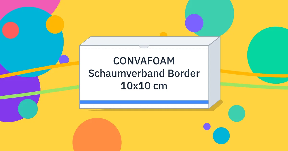 Symbolbild: Packung mit der Aufschrift CONVAFOAM Schaumverband Border 10x10 cm (PZN 20101418) – Verfügbarkeit und Bezug in Apotheken in Frankfurt am Main