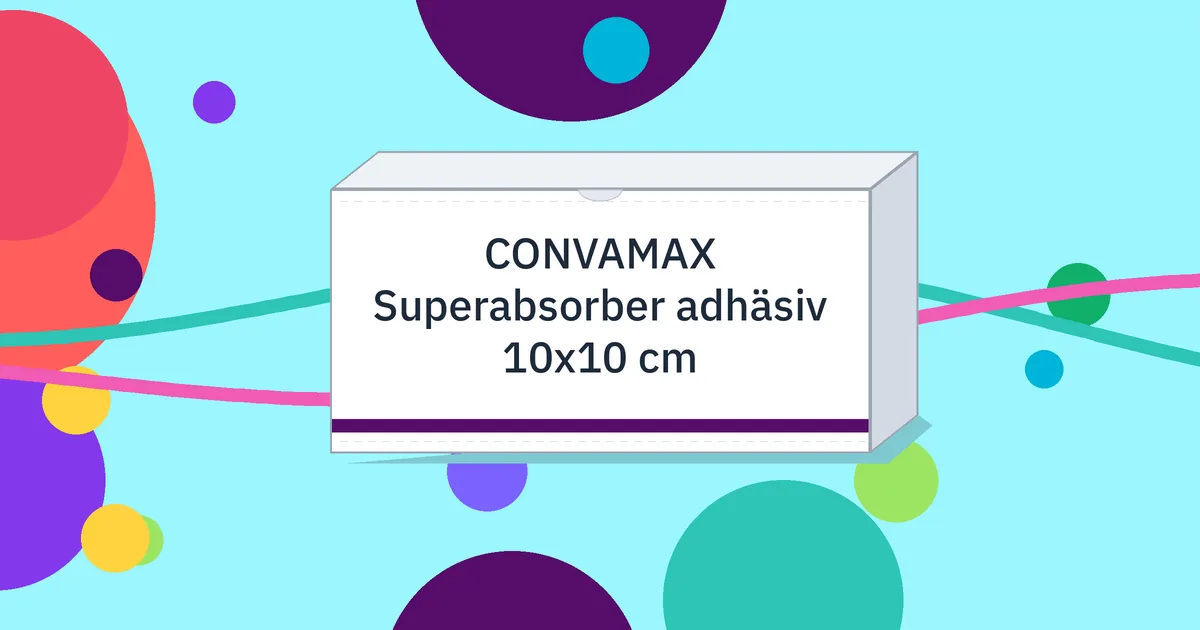 Symbolbild: Packung mit der Aufschrift CONVAMAX Superabsorber adhäsiv 10x10 cm (PZN 18037512) – Verfügbarkeit und Bezug in Apotheken in Frankfurt am Main