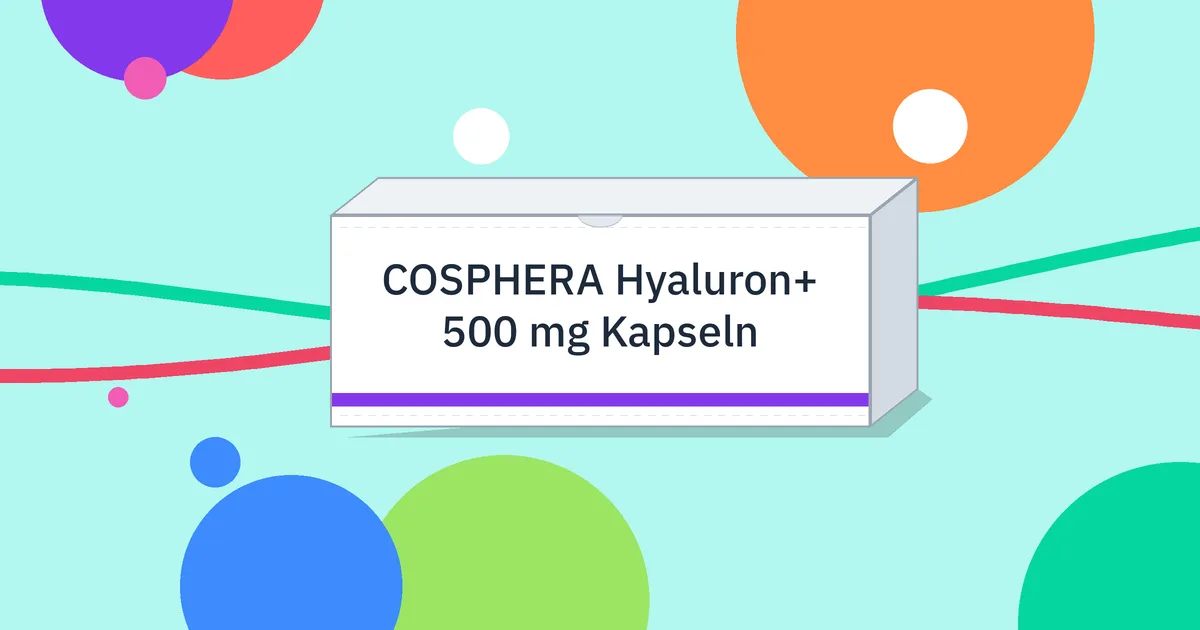 Symbolbild: Packung mit der Aufschrift COSPHERA Hyaluron+ 500 mg Kapseln (PZN 16864613) – Verfügbarkeit und Bezug in Apotheken in Frankfurt am Main