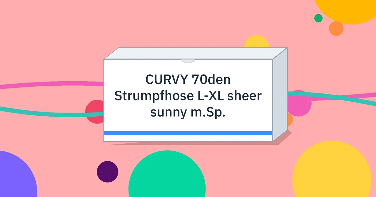 Symbolbild: Packung mit der Aufschrift CURVY 70den Strumpfhose L-XL sheer sunny m.Sp. (PZN 16175776) – Verfügbarkeit und Bezug in Apotheken in Frankfurt am Main