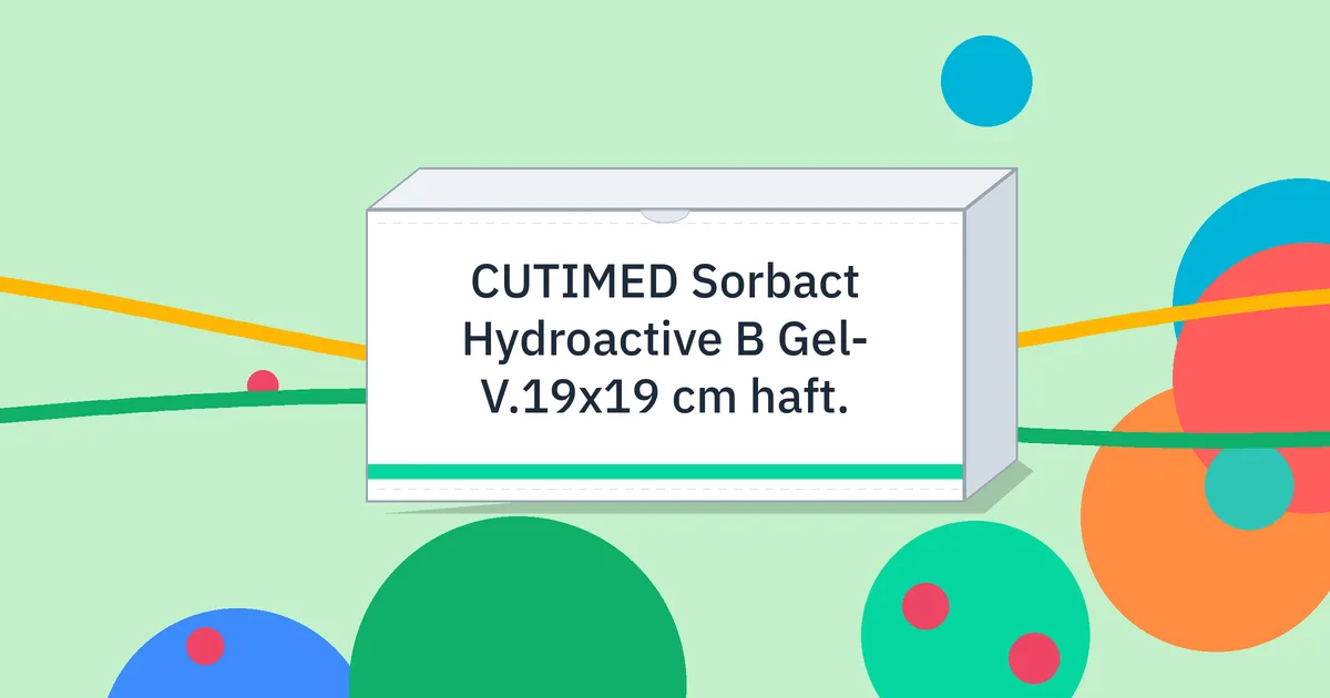 Symbolbild: Packung mit der Aufschrift CUTIMED Sorbact Hydroactive B Gel-V.19x19 cm haft. (PZN 16027001) – Verfügbarkeit und Bezug in Apotheken in Frankfurt am Main