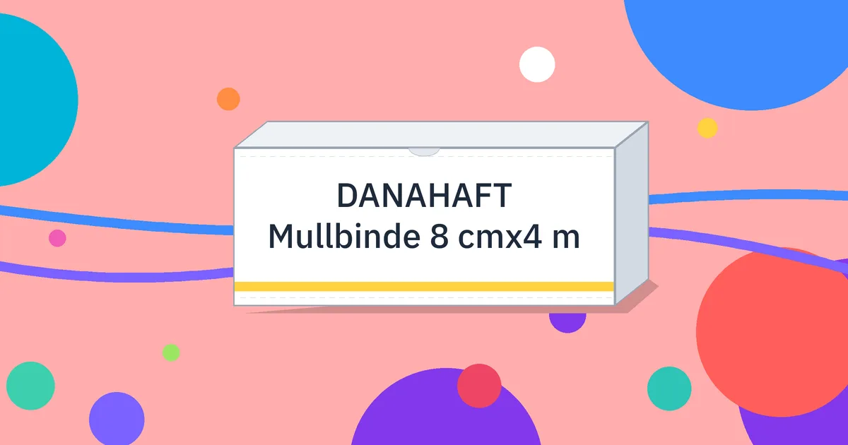 Symbolbild: Packung mit der Aufschrift DANAHAFT Mullbinde 8 cmx4 m (PZN 07636586) – Verfügbarkeit und Bezug in Apotheken in Frankfurt am Main