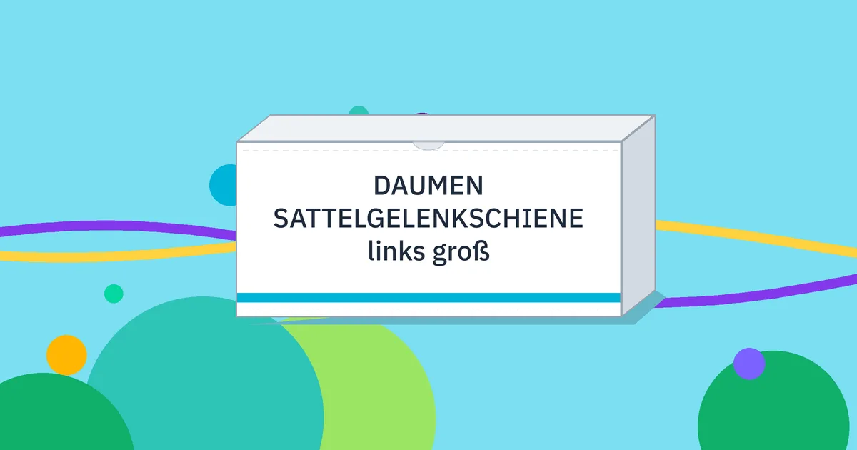 Symbolbild: Packung mit der Aufschrift DAUMEN SATTELGELENKSCHIENE links groß (PZN 02639769) – Verfügbarkeit und Bezug in Apotheken in Frankfurt am Main