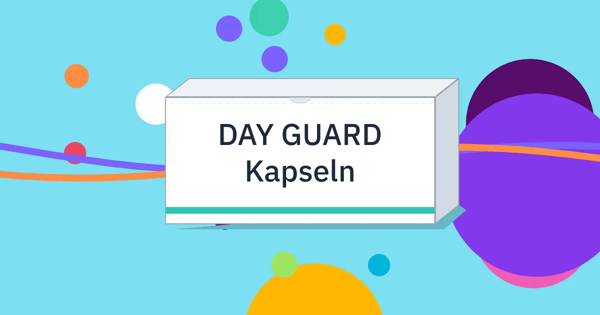 Symbolbild: Packung mit der Aufschrift DAY GUARD Kapseln (PZN 18680521) – Verfügbarkeit und Bezug in Apotheken in Frankfurt am Main