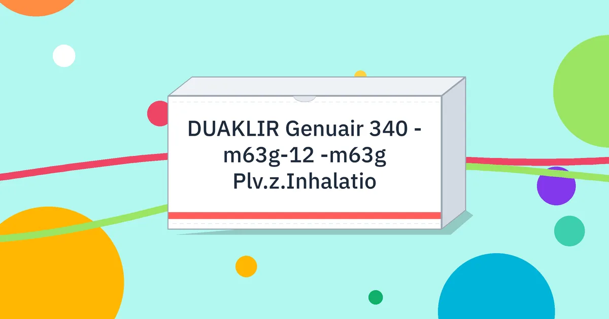 Symbolbild: Packung mit der Aufschrift DUAKLIR Genuair 340 -m63g-12 -m63g Plv.z.Inhalatio (PZN 12595688) – Verfügbarkeit und Bezug in Apotheken in Frankfurt am Main