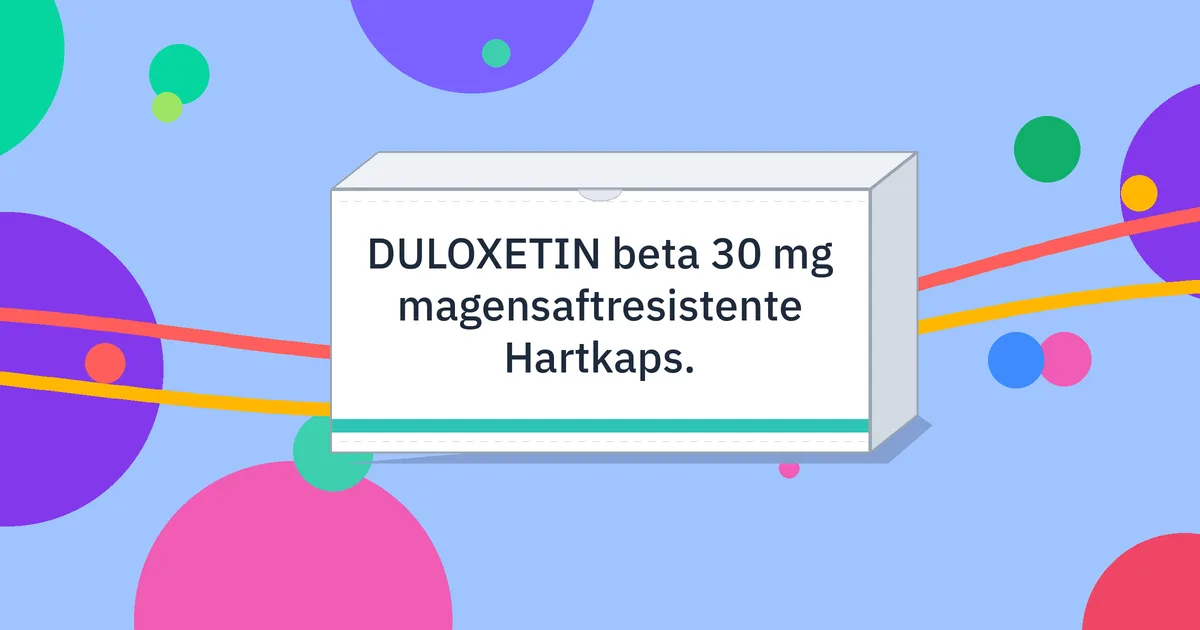 Symbolbild: Packung mit der Aufschrift DULOXETIN beta 30 mg magensaftresistente Hartkaps. (PZN 11096517) – Verfügbarkeit und Bezug in Apotheken in Frankfurt am Main