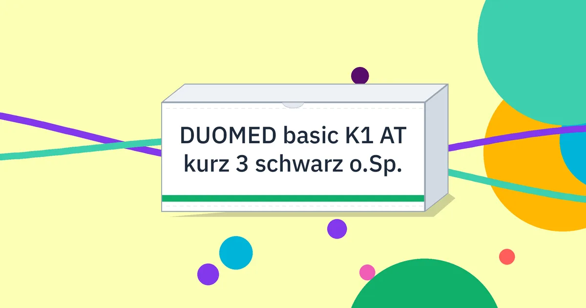 Symbolbild: Packung mit der Aufschrift DUOMED basic K1 AT kurz 3 schwarz o.Sp. (PZN 20903023) – Verfügbarkeit und Bezug in Apotheken in Frankfurt am Main
