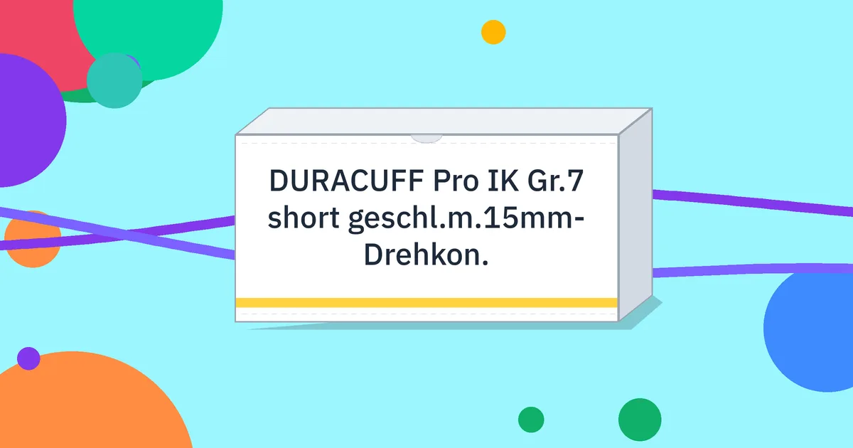 Symbolbild: Packung mit der Aufschrift DURACUFF Pro IK Gr.7 short geschl.m.15mm-Drehkon. (PZN 19244791) – Verfügbarkeit und Bezug in Apotheken in Frankfurt am Main