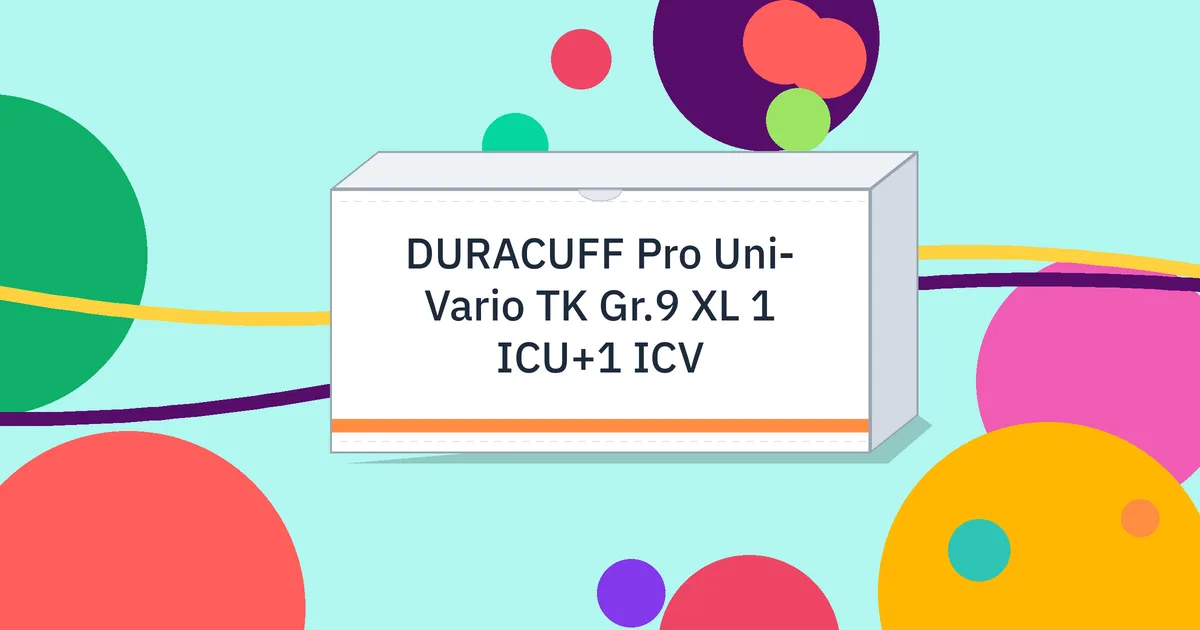 Symbolbild: Packung mit der Aufschrift DURACUFF Pro Uni-Vario TK Gr.9 XL 1 ICU+1 ICV (PZN 19245626) – Verfügbarkeit und Bezug in Apotheken in Frankfurt am Main
