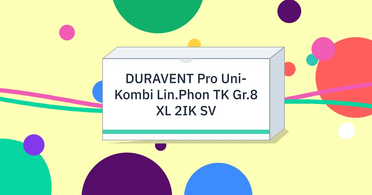 Symbolbild: Packung mit der Aufschrift DURAVENT Pro Uni-Kombi Lin.Phon TK Gr.8 XL 2IK SV (PZN 19246761) – Verfügbarkeit und Bezug in Apotheken in Frankfurt am Main