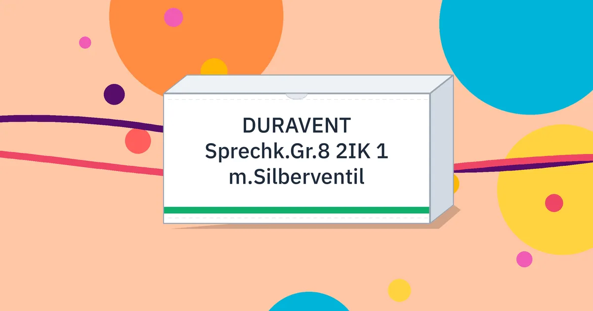 Symbolbild: Packung mit der Aufschrift DURAVENT Sprechk.Gr.8 2IK 1 m.Silberventil (PZN 04465500) – Verfügbarkeit und Bezug in Apotheken in Frankfurt am Main