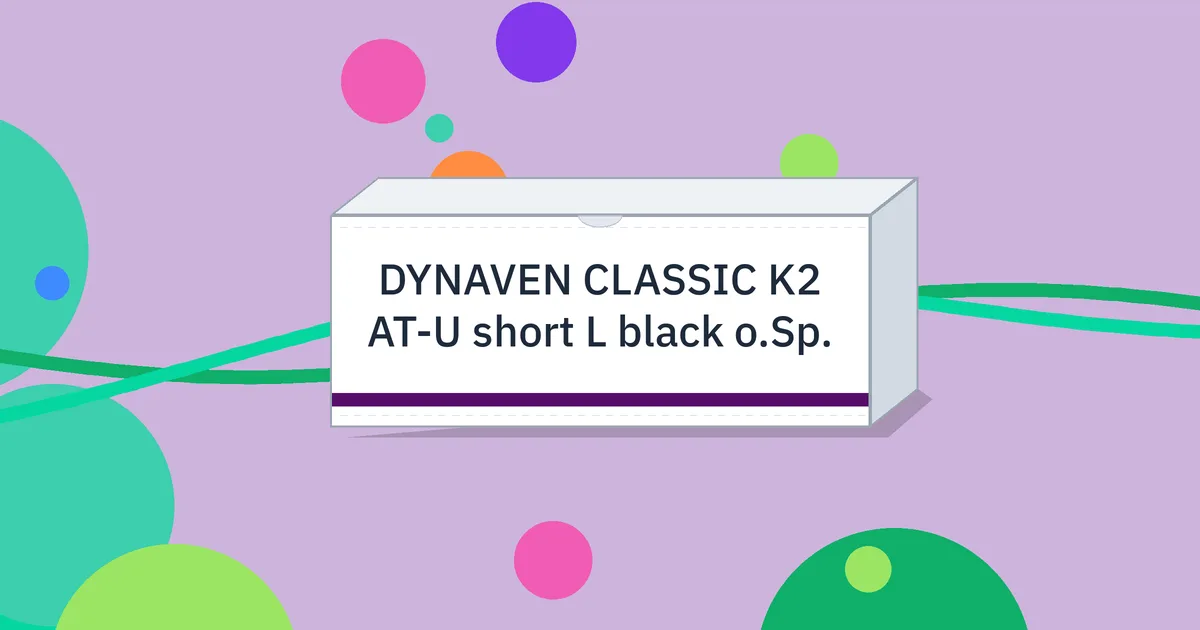 Symbolbild: Packung mit der Aufschrift DYNAVEN CLASSIC K2 AT-U short L black o.Sp. (PZN 18419484) – Verfügbarkeit und Bezug in Apotheken in Frankfurt am Main