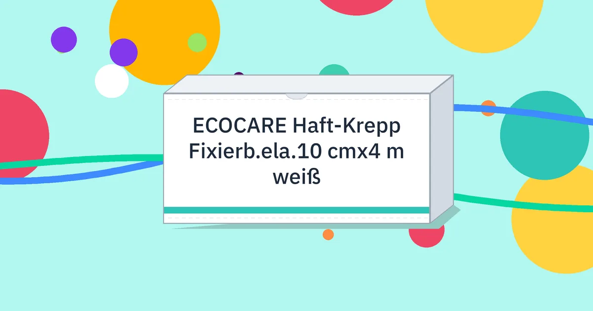 Symbolbild: Packung mit der Aufschrift ECOCARE Haft-Krepp Fixierb.ela.10 cmx4 m weiß (PZN 11518591) – Verfügbarkeit und Bezug in Apotheken in Frankfurt am Main