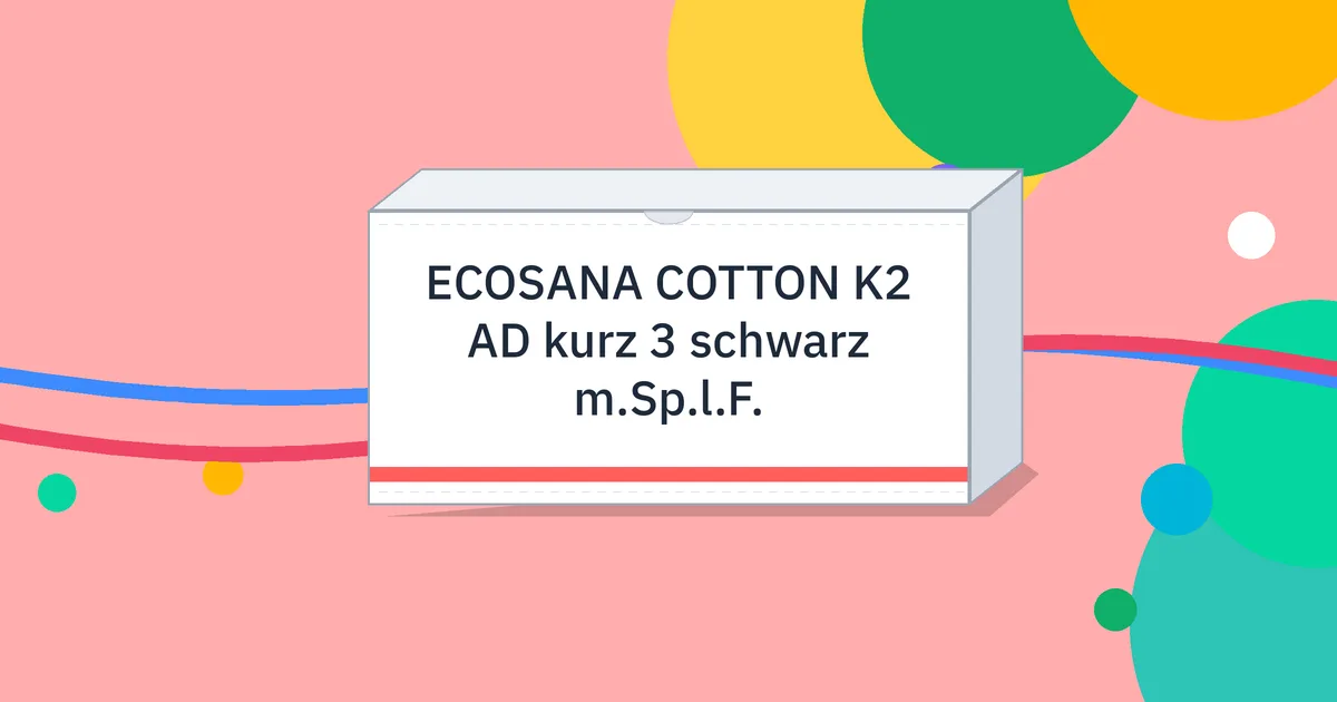 Symbolbild: Packung mit der Aufschrift ECOSANA COTTON K2 AD kurz 3 schwarz m.Sp.l.F. (PZN 16947569) – Verfügbarkeit und Bezug in Apotheken in Frankfurt am Main