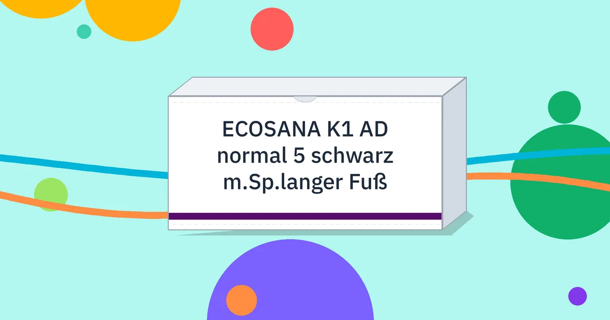Symbolbild: Packung mit der Aufschrift ECOSANA K1 AD normal 5 schwarz m.Sp.langer Fuß (PZN 04724999) – Verfügbarkeit und Bezug in Apotheken in Frankfurt am Main