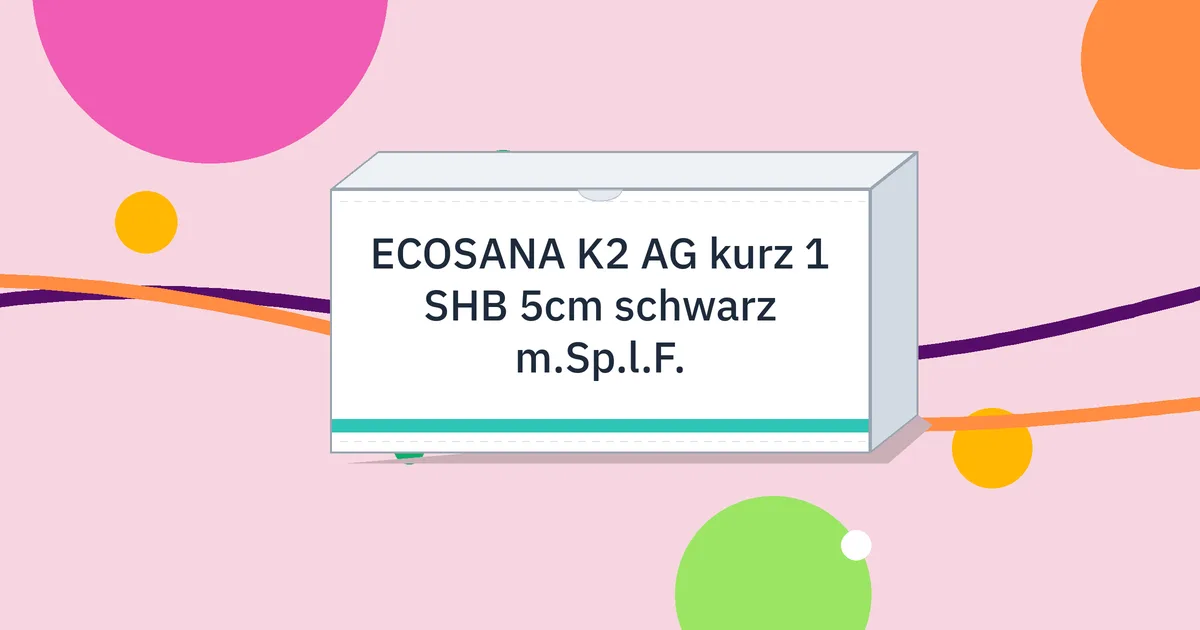 Symbolbild: Packung mit der Aufschrift ECOSANA K2 AG kurz 1 SHB 5cm schwarz m.Sp.l.F. (PZN 10955059) – Verfügbarkeit und Bezug in Apotheken in Frankfurt am Main