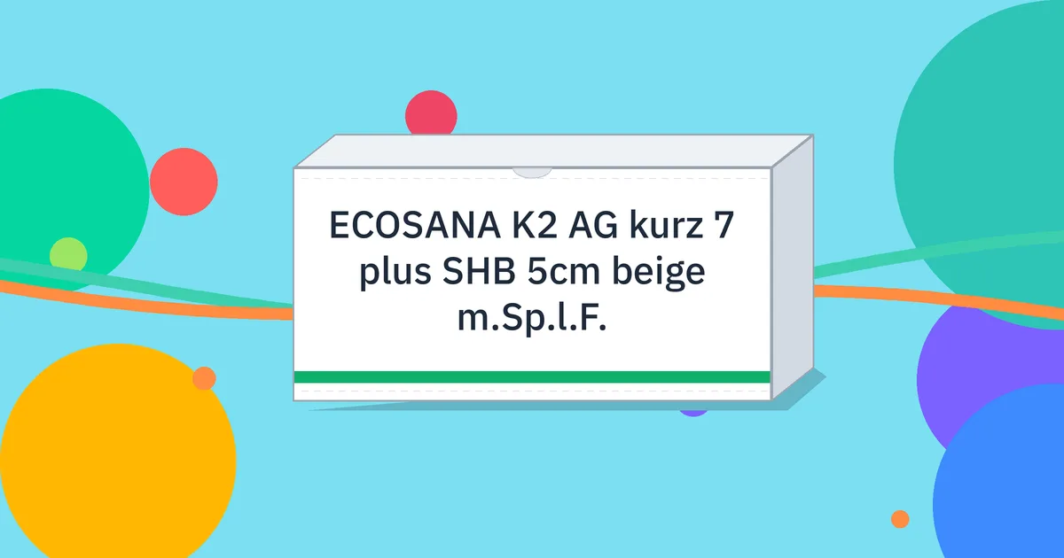 Symbolbild: Packung mit der Aufschrift ECOSANA K2 AG kurz 7 plus SHB 5cm beige m.Sp.l.F. (PZN 10955823) – Verfügbarkeit und Bezug in Apotheken in Frankfurt am Main
