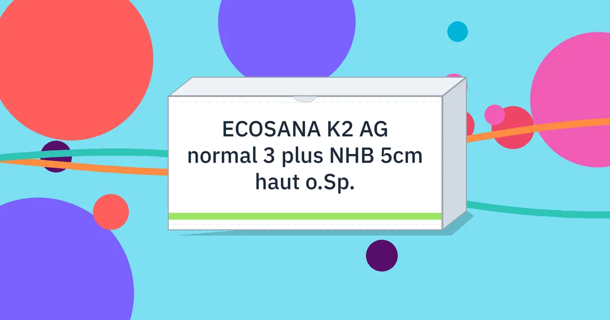 Symbolbild: Packung mit der Aufschrift ECOSANA K2 AG normal 3 plus NHB 5cm haut o.Sp. (PZN 01429219) – Verfügbarkeit und Bezug in Apotheken in Frankfurt am Main