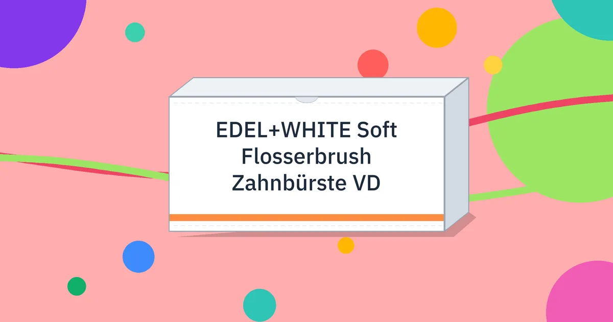Symbolbild: Packung mit der Aufschrift EDEL+WHITE Soft Flosserbrush Zahnbürste VD (PZN 17180756) – Verfügbarkeit und Bezug in Apotheken in Frankfurt am Main
