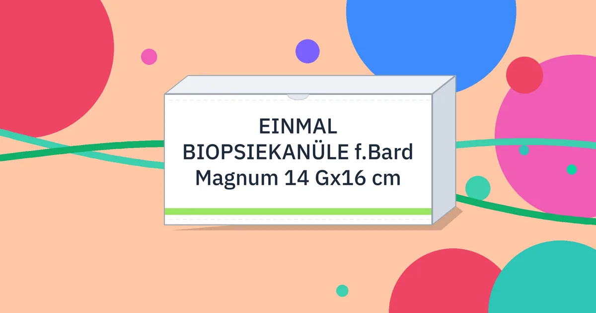 Symbolbild: Packung mit der Aufschrift EINMAL BIOPSIEKANÜLE f.Bard Magnum 14 Gx16 cm (PZN 18812307) – Verfügbarkeit und Bezug in Apotheken in Frankfurt am Main
