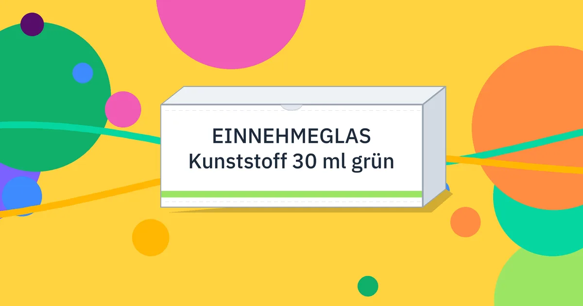 Symbolbild: Packung mit der Aufschrift EINNEHMEGLAS Kunststoff 30 ml grün (PZN 02771523) – Verfügbarkeit und Bezug in Apotheken in Frankfurt am Main