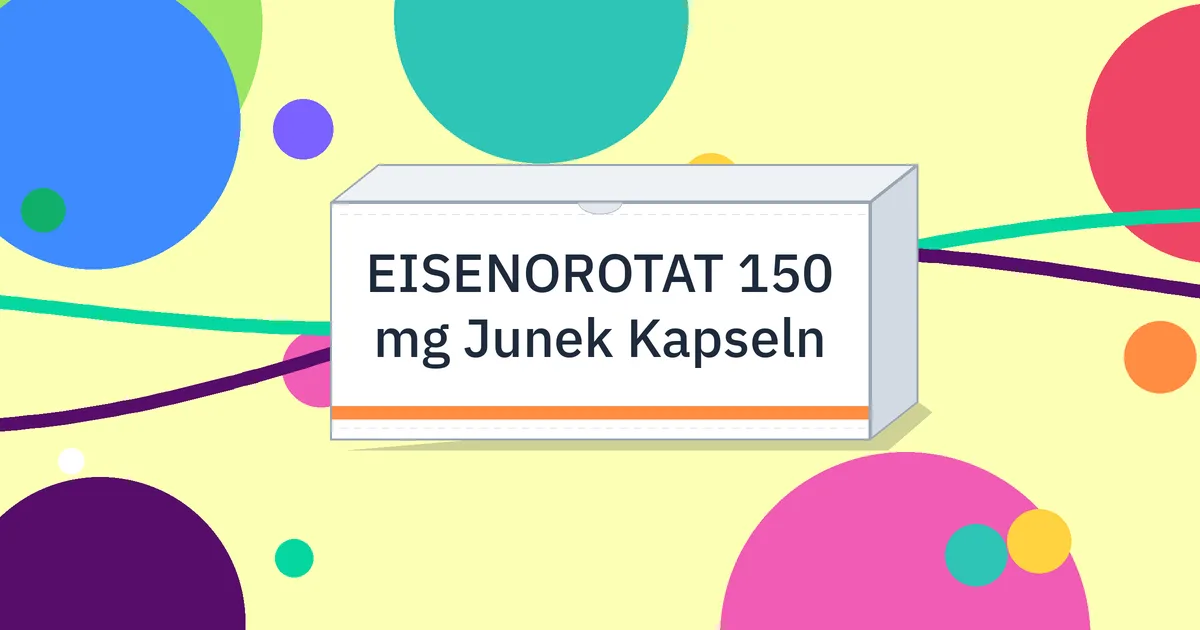 Symbolbild: Packung mit der Aufschrift EISENOROTAT 150 mg Junek Kapseln (PZN 16935046) – Verfügbarkeit und Bezug in Apotheken in Frankfurt am Main