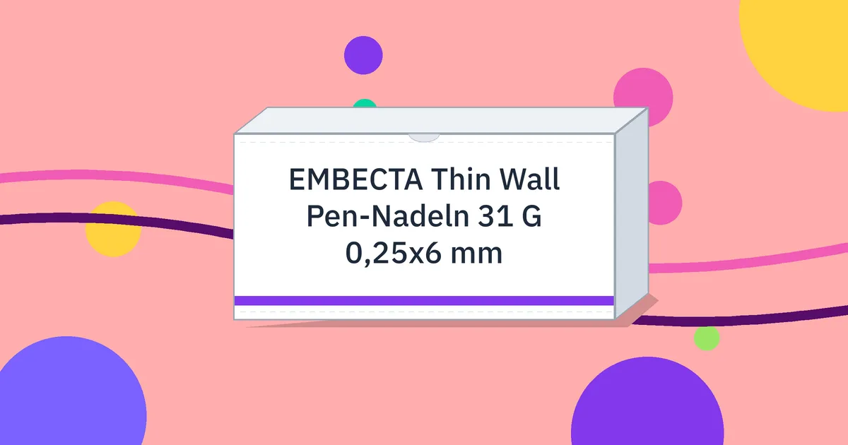 Symbolbild: Packung mit der Aufschrift EMBECTA Thin Wall Pen-Nadeln 31 G 0,25x6 mm (PZN 20612975) – Verfügbarkeit und Bezug in Apotheken in Frankfurt am Main