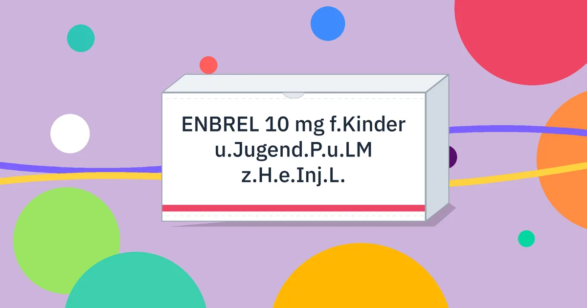 Symbolbild: Packung mit der Aufschrift ENBREL 10 mg f.Kinder u.Jugend.P.u.LM z.H.e.Inj.L. (PZN 09221984) – Verfügbarkeit und Bezug in Apotheken in Frankfurt am Main