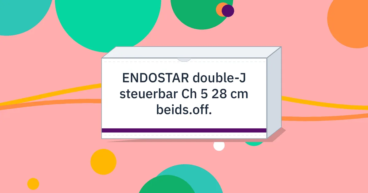 Symbolbild: Packung mit der Aufschrift ENDOSTAR double-J steuerbar Ch 5 28 cm beids.off. (PZN 00439664) – Verfügbarkeit und Bezug in Apotheken in Frankfurt am Main