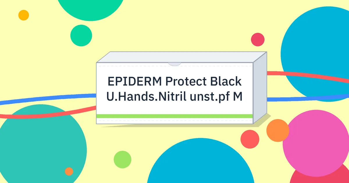 Symbolbild: Packung mit der Aufschrift EPIDERM Protect Black U.Hands.Nitril unst.pf M (PZN 17896650) – Verfügbarkeit und Bezug in Apotheken in Frankfurt am Main