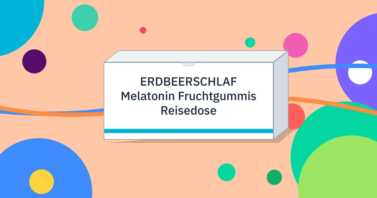 Symbolbild: Packung mit der Aufschrift ERDBEERSCHLAF Melatonin Fruchtgummis Reisedose (PZN 19067840) – Verfügbarkeit und Bezug in Apotheken in Frankfurt am Main