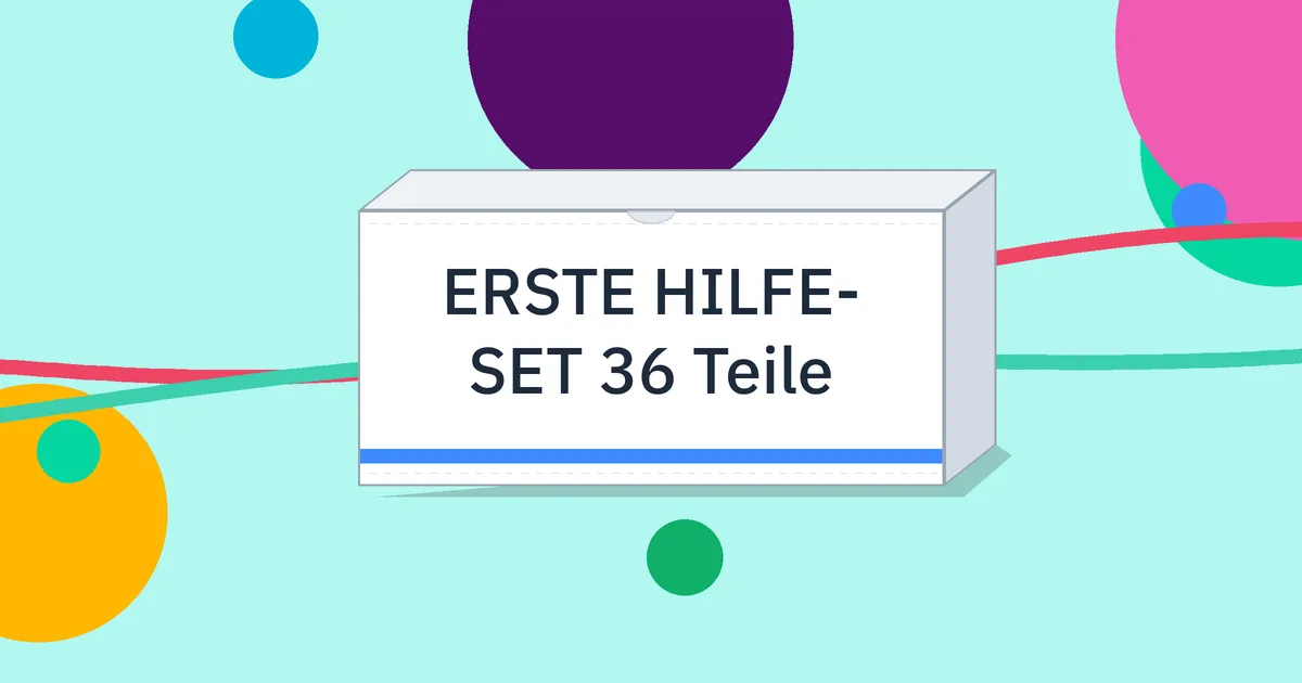 Symbolbild: Packung mit der Aufschrift ERSTE HILFE-SET 36 Teile (PZN 15249805) – Verfügbarkeit und Bezug in Apotheken in Frankfurt am Main