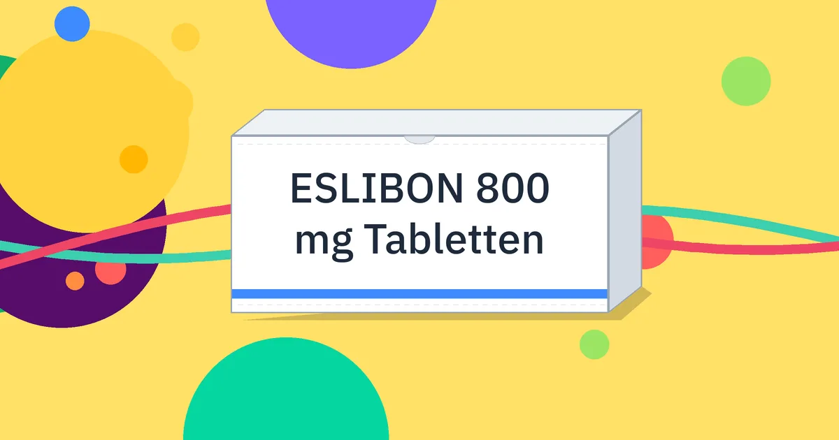 Symbolbild: Packung mit der Aufschrift ESLIBON 800 mg Tabletten (PZN 19772082) – Verfügbarkeit und Bezug in Apotheken in Frankfurt am Main