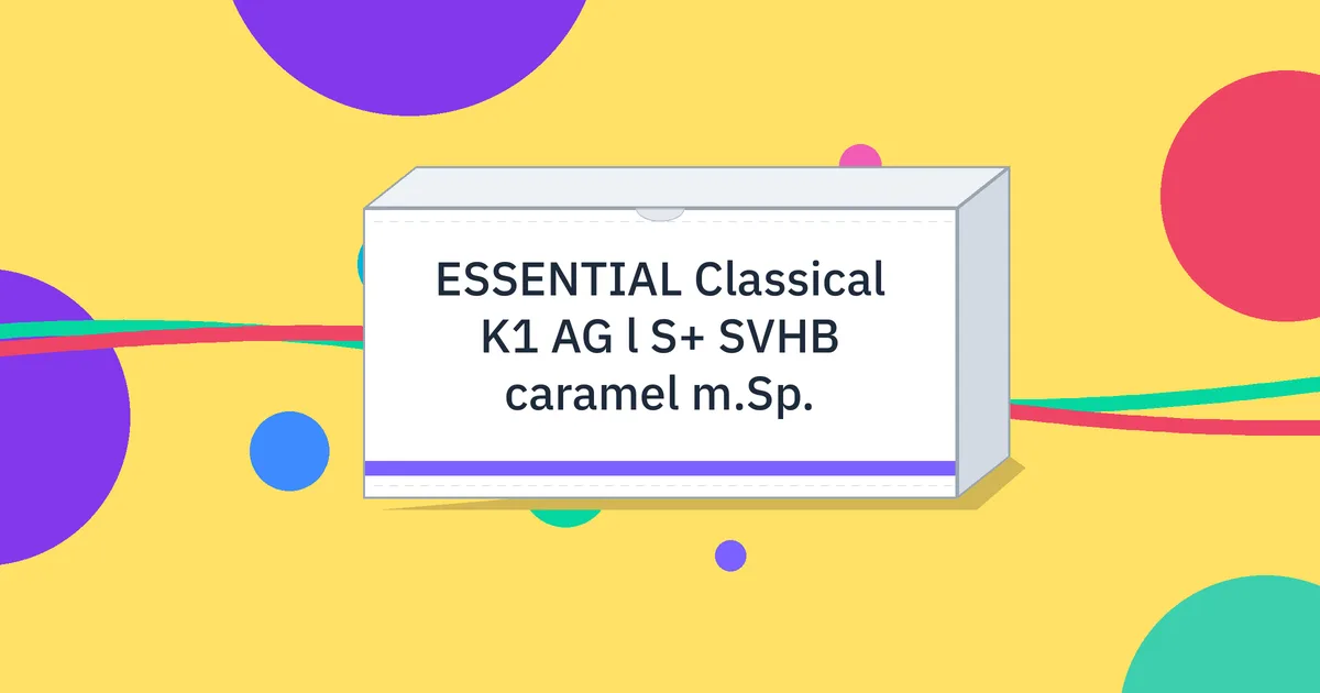 Symbolbild: Packung mit der Aufschrift ESSENTIAL Classical K1 AG l S+ SVHB caramel m.Sp. (PZN 18420702) – Verfügbarkeit und Bezug in Apotheken in Frankfurt am Main