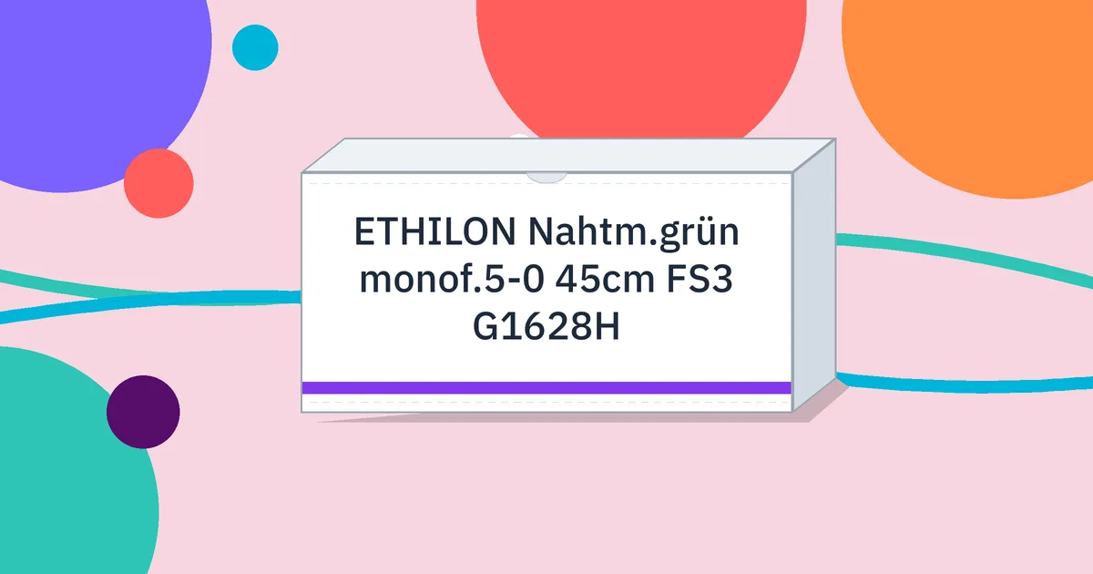 Symbolbild: Packung mit der Aufschrift ETHILON Nahtm.grün monof.5-0 45cm FS3 G1628H (PZN 19884208) – Verfügbarkeit und Bezug in Apotheken in Frankfurt am Main