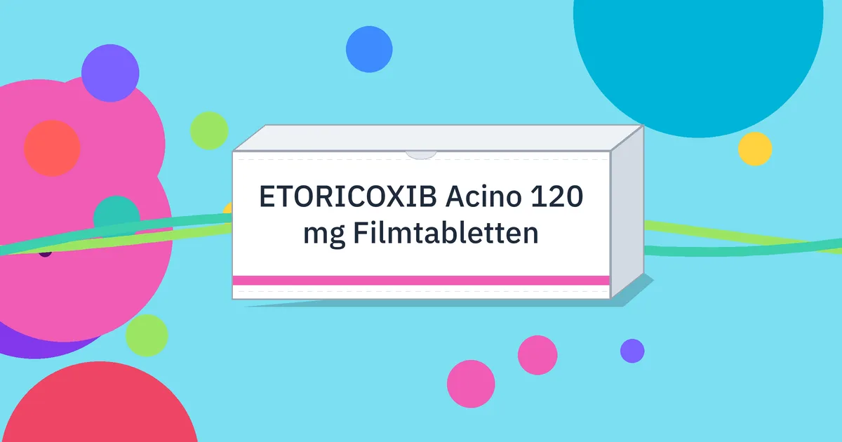 Symbolbild: Packung mit der Aufschrift ETORICOXIB Acino 120 mg Filmtabletten (PZN 19537091) – Verfügbarkeit und Bezug in Apotheken in Frankfurt am Main