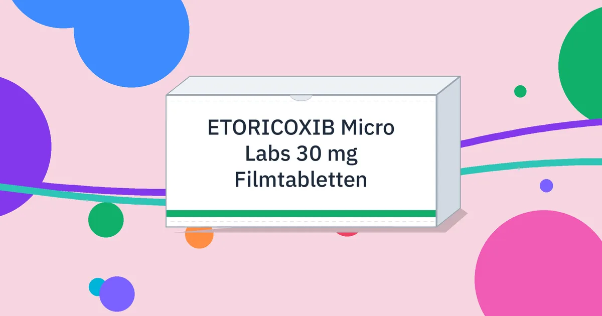 Symbolbild: Packung mit der Aufschrift ETORICOXIB Micro Labs 30 mg Filmtabletten (PZN 12637754) – Verfügbarkeit und Bezug in Apotheken in Frankfurt am Main