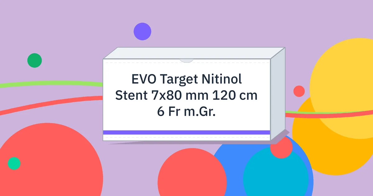 Symbolbild: Packung mit der Aufschrift EVO Target Nitinol Stent 7x80 mm 120 cm 6 Fr m.Gr. (PZN 00105070) – Verfügbarkeit und Bezug in Apotheken in Frankfurt am Main