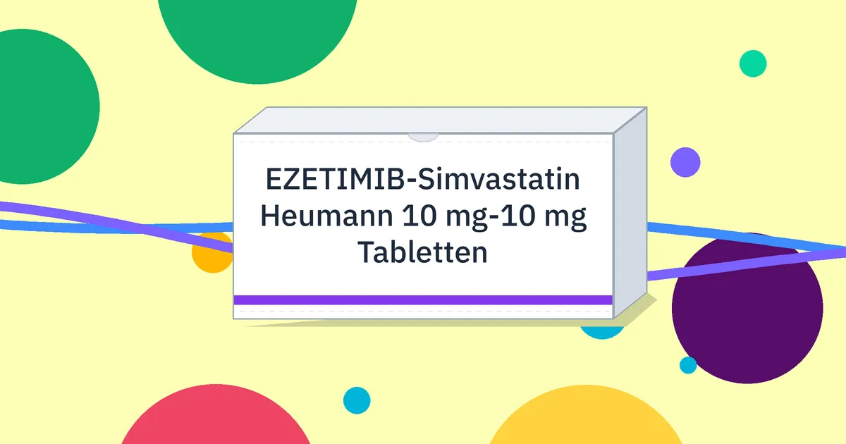 Symbolbild: Packung mit der Aufschrift EZETIMIB-Simvastatin Heumann 10 mg-10 mg Tabletten (PZN 14064179) – Verfügbarkeit und Bezug in Apotheken in Frankfurt am Main
