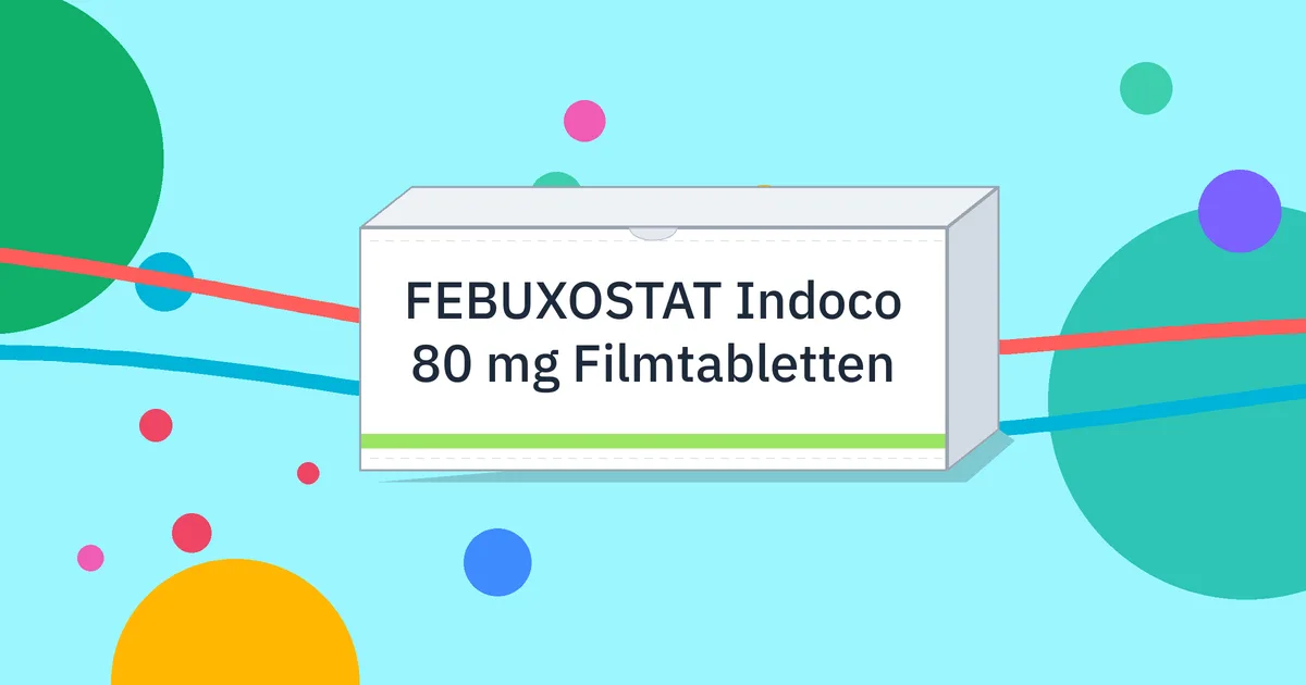 Symbolbild: Packung mit der Aufschrift FEBUXOSTAT Indoco 80 mg Filmtabletten (PZN 16515344) – Verfügbarkeit und Bezug in Apotheken in Frankfurt am Main